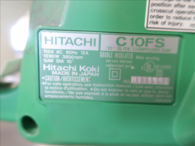 HITACHI C10FS | MARYSVILLE TOOLS & EQUIPMENT - ONLINE AUCTION | James G. Murphy Co.