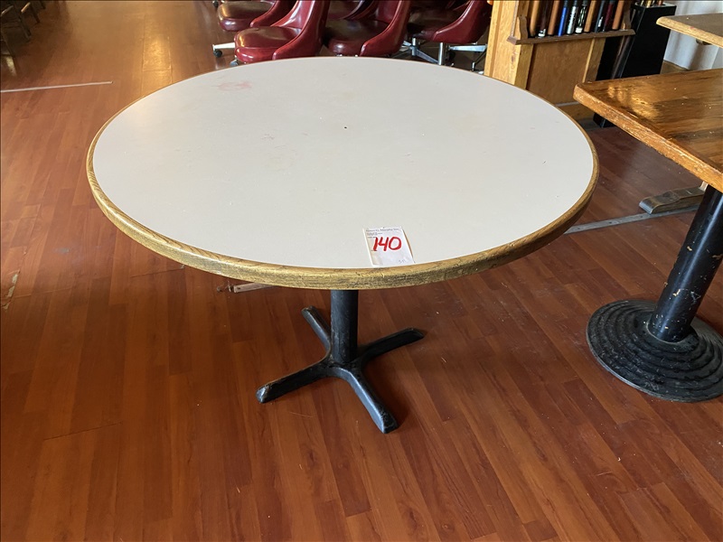 LOT, (5) 42" DIA & (1) 30" DIA FORMICA TOP SINGLE PEDESTAL TABLES (4 ...