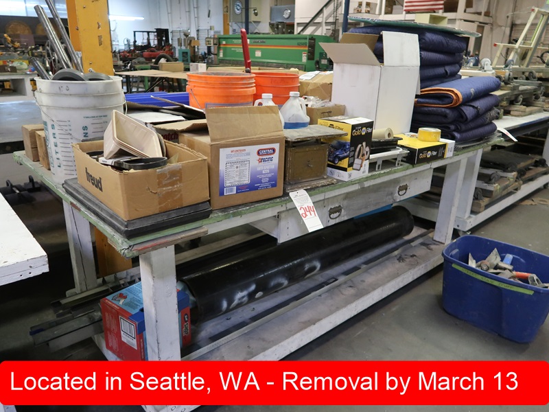 LOT, WOOD WORK TABLE W/CONTENTS | TRADE-MARX SIGN - LIVE AUCTION | James G. Murphy Co.